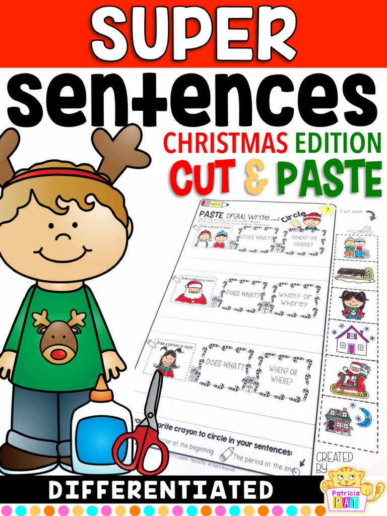 4.sentence Writing For Christmas Cut and Paste Sentence Structure Who ...