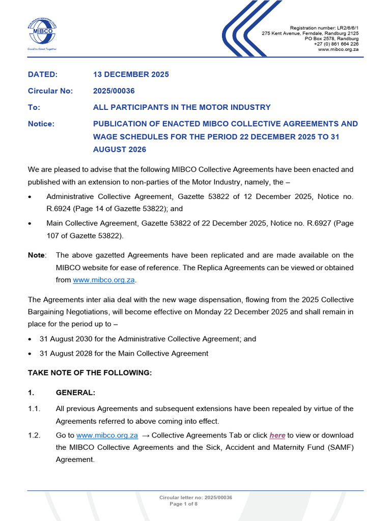 MIBCO Wage Agreements 2025-2026 Update | PDF | Employment | Salary