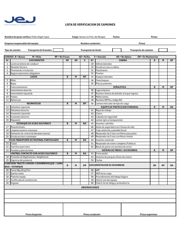 Lista de Verificación de Camiones y Seguridad | PDF | Vehículos ...