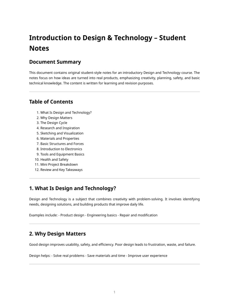 Intro to Design & Technology Notes | PDF | Usability | Design