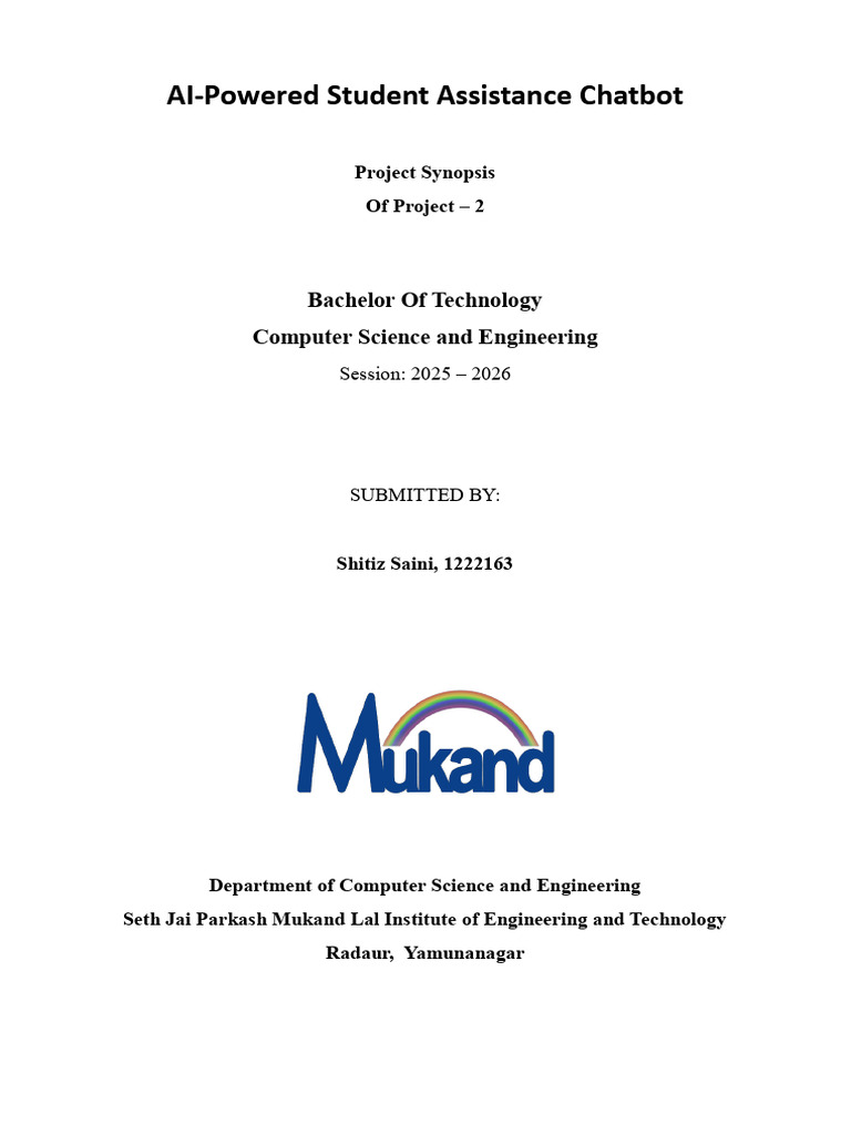 AI-Powered Student Assistance Chatbot Synopsis | PDF | Artificial ...