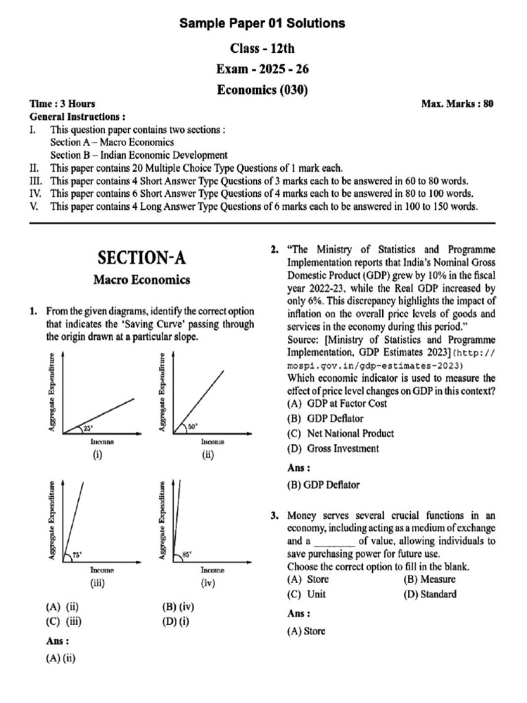 Sample Paper 1 Solution | PDF | Government Budget Balance | Gross Domestic Product