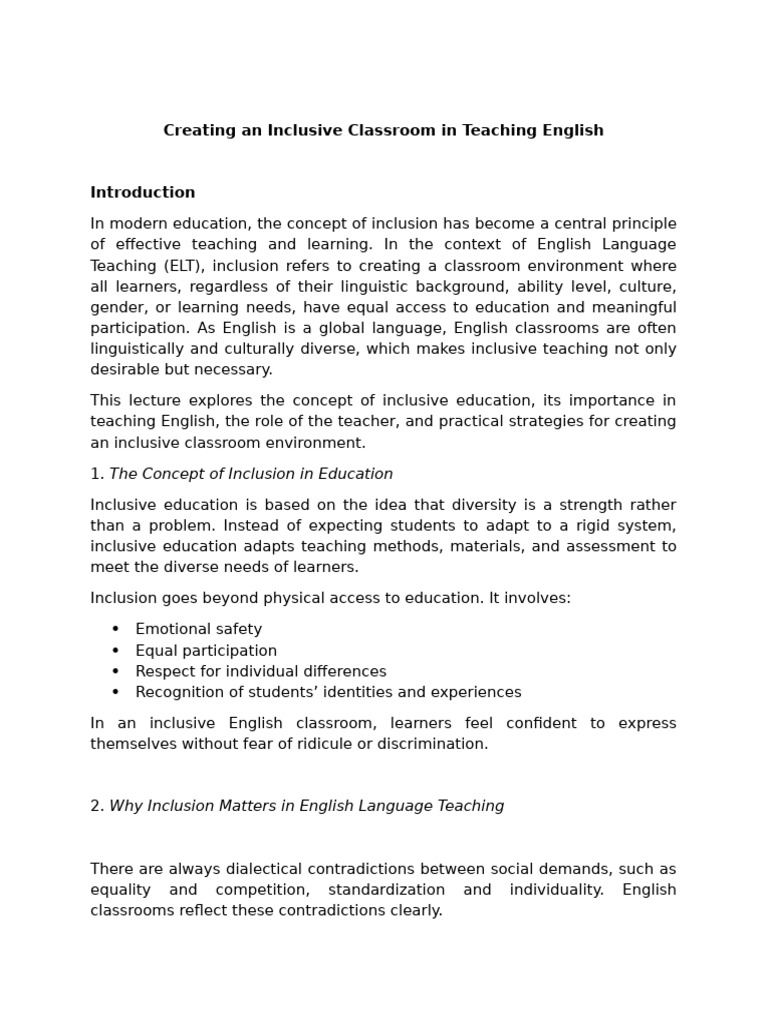 Inclusive Classroom | PDF | Inclusion (Education) | Learning