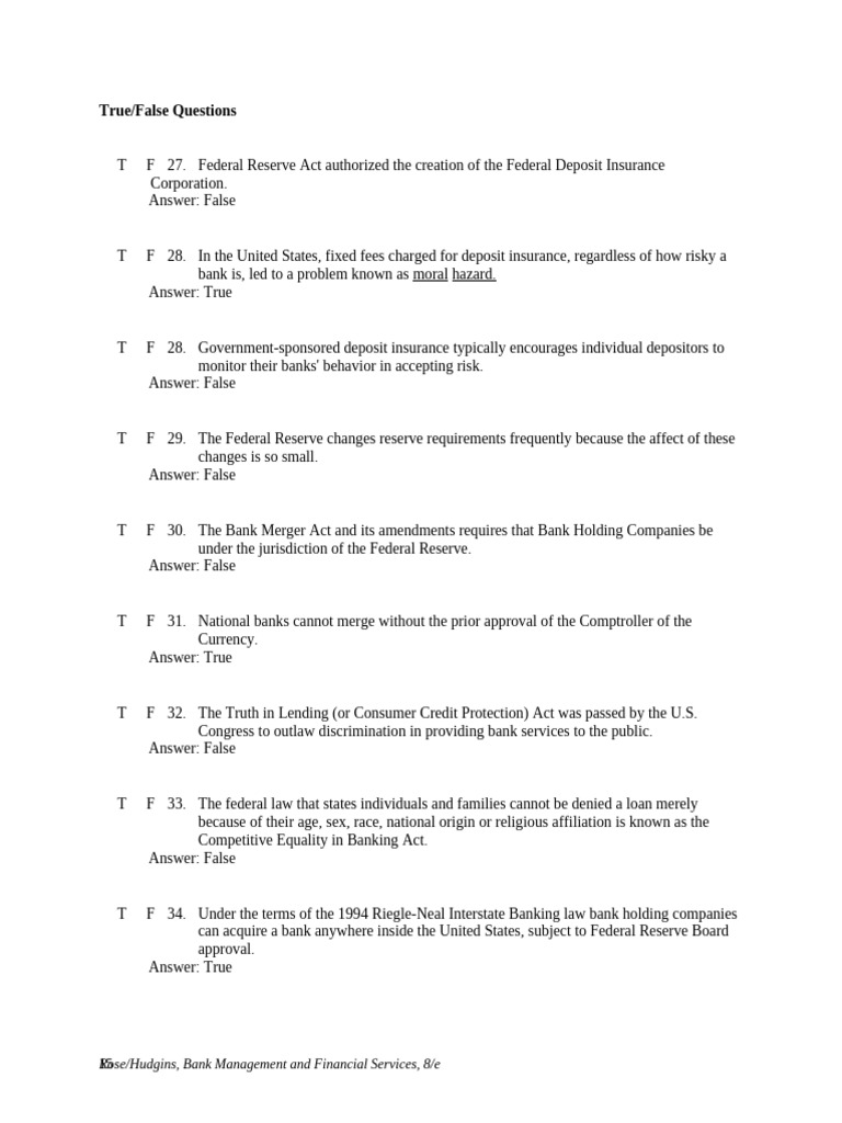 NHTM - Test Bank | PDF | Banks | Federal Reserve