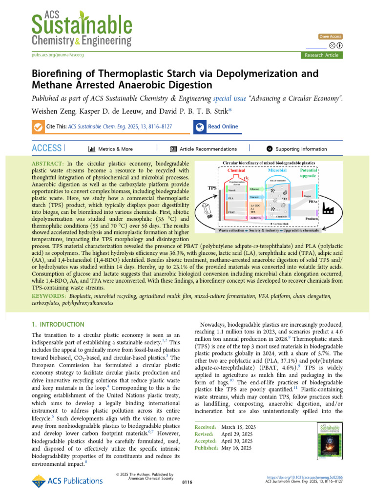 Biorefining Thermoplastic Starch Waste | PDF | Anaerobic Digestion ...