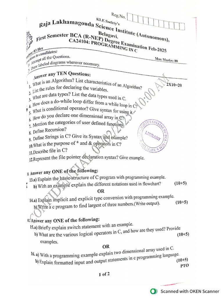 c Programing Question Paper | PDF