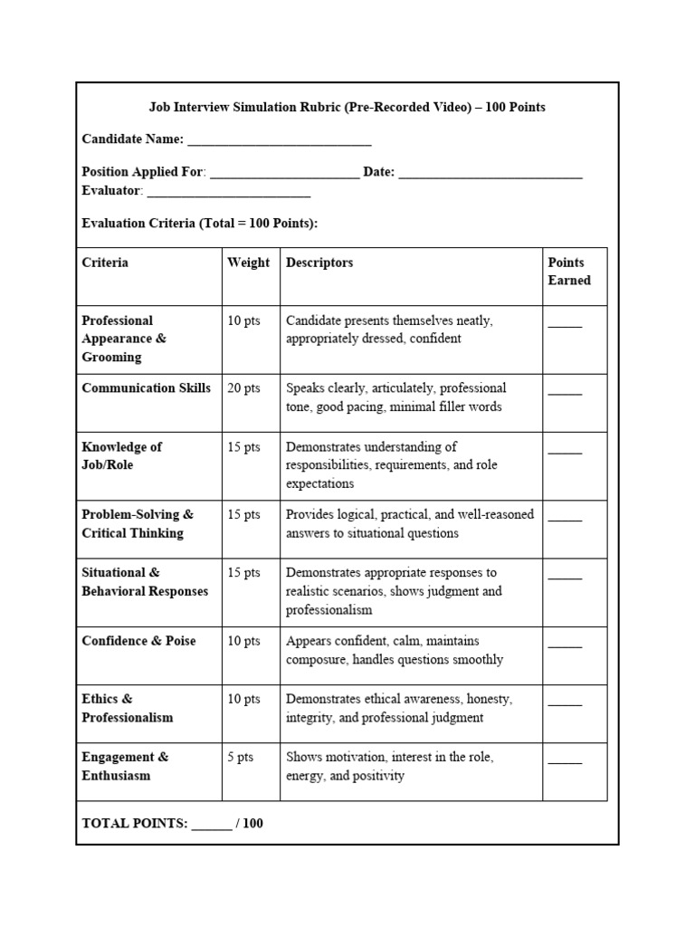 Job Interview Evaluation Rubric | PDF