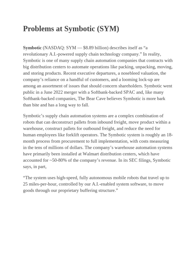 Symbotic's Challenges and Valuation Concerns | PDF | Valuation (Finance ...