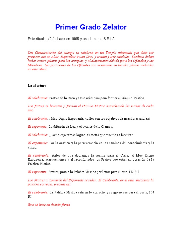 Ritual Zelator SRIA Grado 1 | PDF