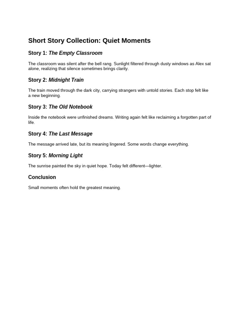 Short Story Collection Quiet Moments | PDF