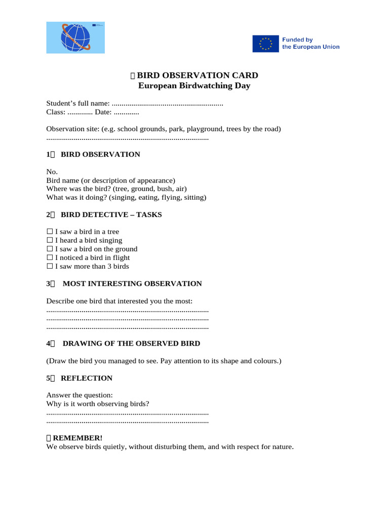 Bird Observation Card | PDF