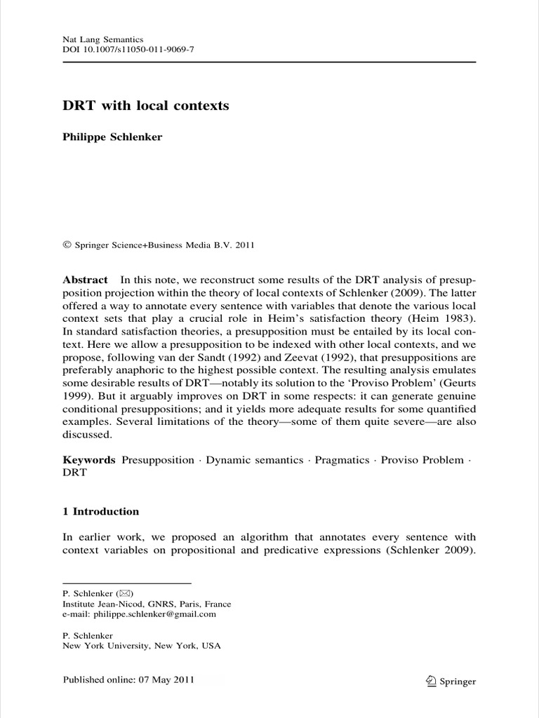 Schlenker-DRT-P | PDF | Syntax | Logic