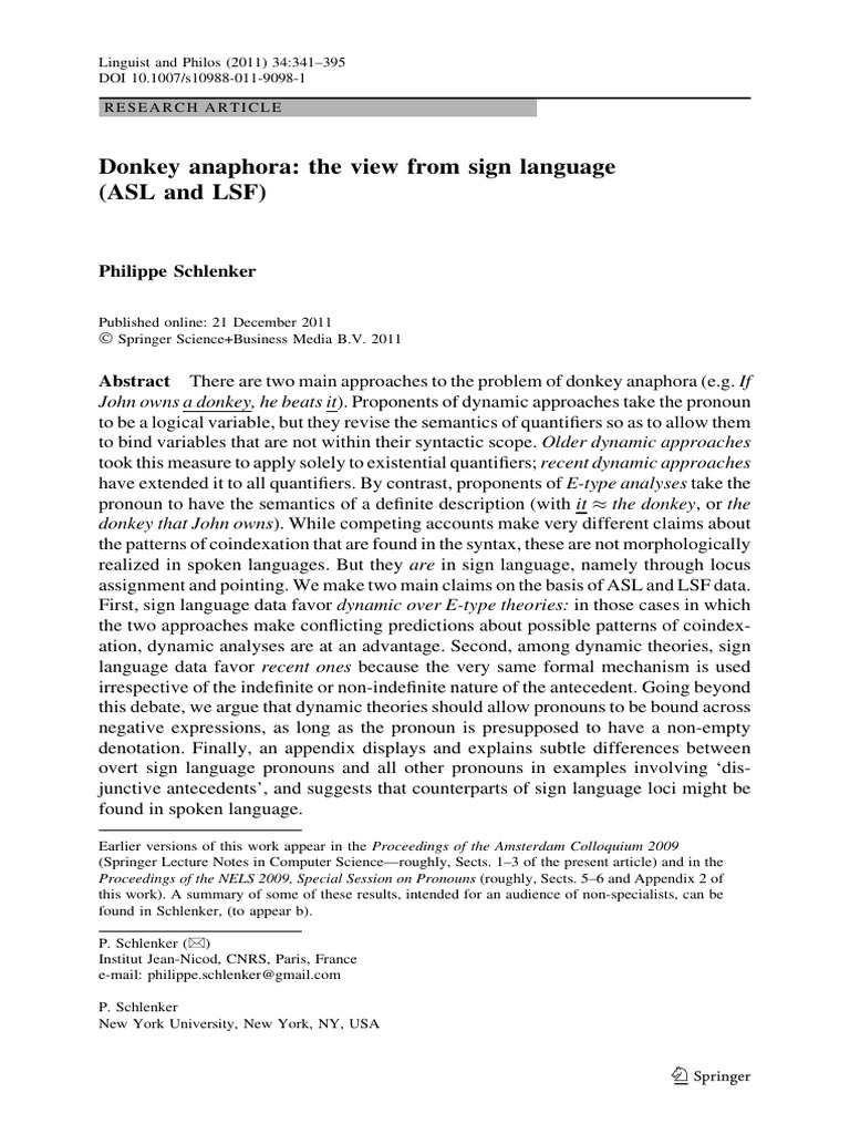 Schlenker-Donkey_Anaphora_Sign_Language-L&P | PDF | Pronoun | Syntax