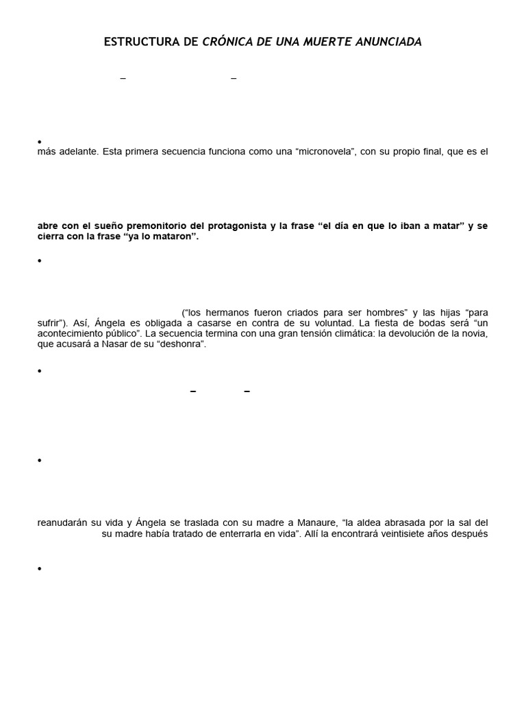 Estructura de "Crónica de una muerte anunciada" | PDF