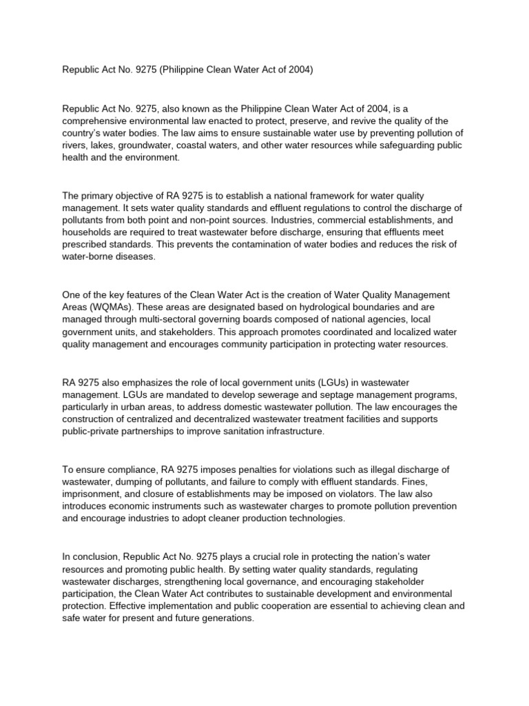 RA 9275 | PDF | Clean Water Act | Water Pollution