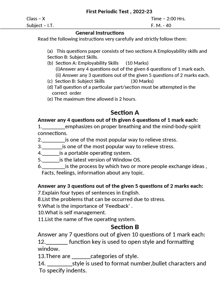 Class X IT First Periodic Test 2022-23 | PDF