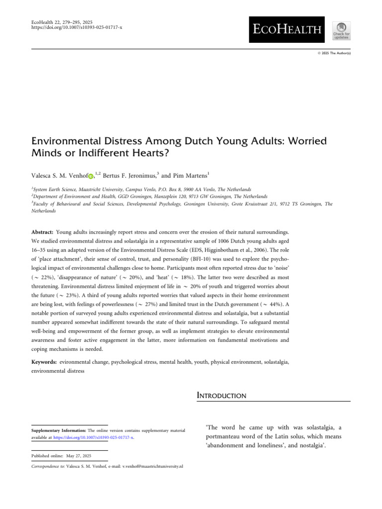 Environmental Distress in Dutch Youth | PDF | Stress (Biology) | Psychology