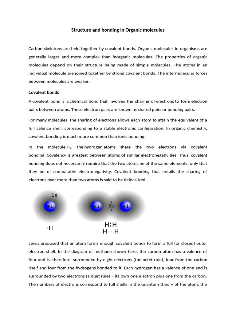 Organic Molecule Structure & Bonding Guide | PDF | Covalent Bond ...