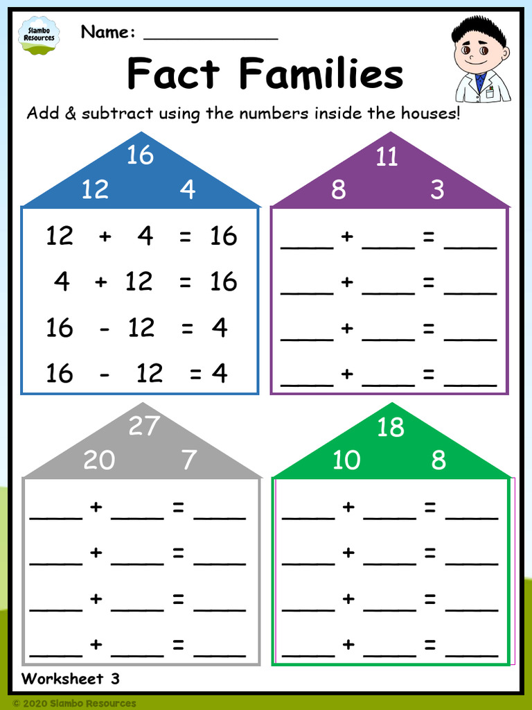 Grade 1 Fact Families Worksheet 3 | PDF