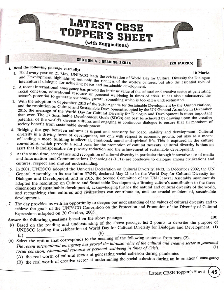 Latest CBSE TOPPER'S SHEET (ENG) Areee Tu Jaaa Reeeeer | PDF
