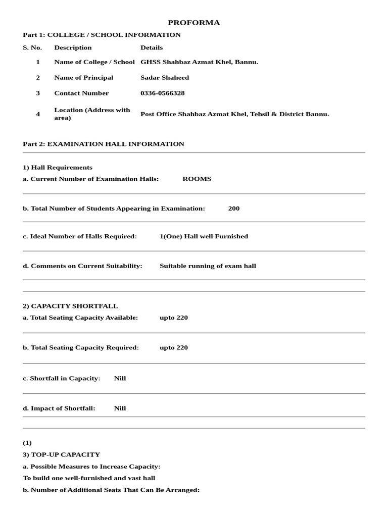 Proforma for Collection of Information Regarding Examination Halls | PDF
