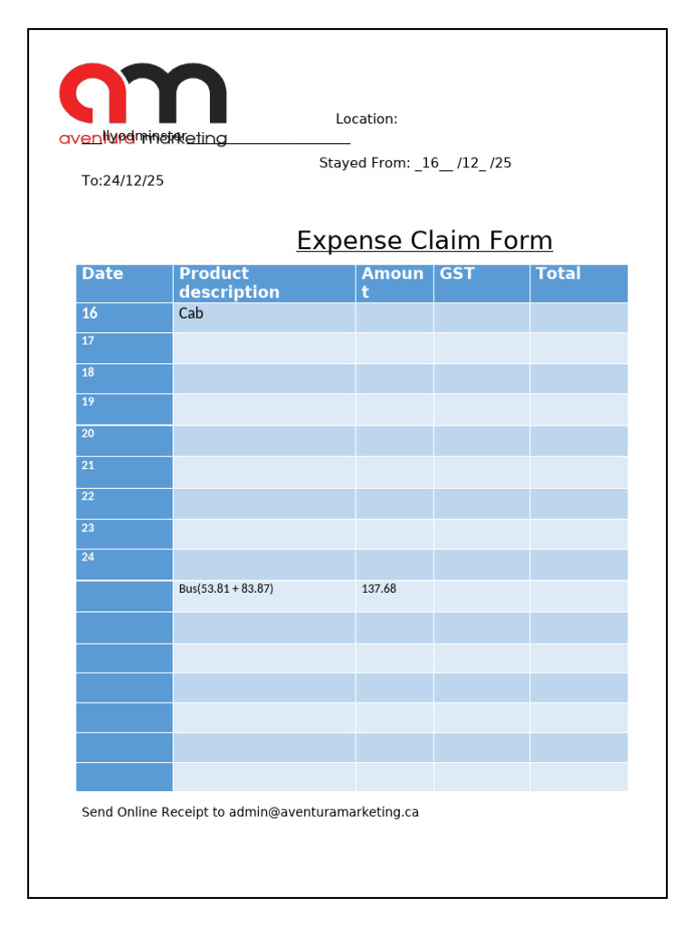 Expense Claim Form for Travel 2025 | PDF