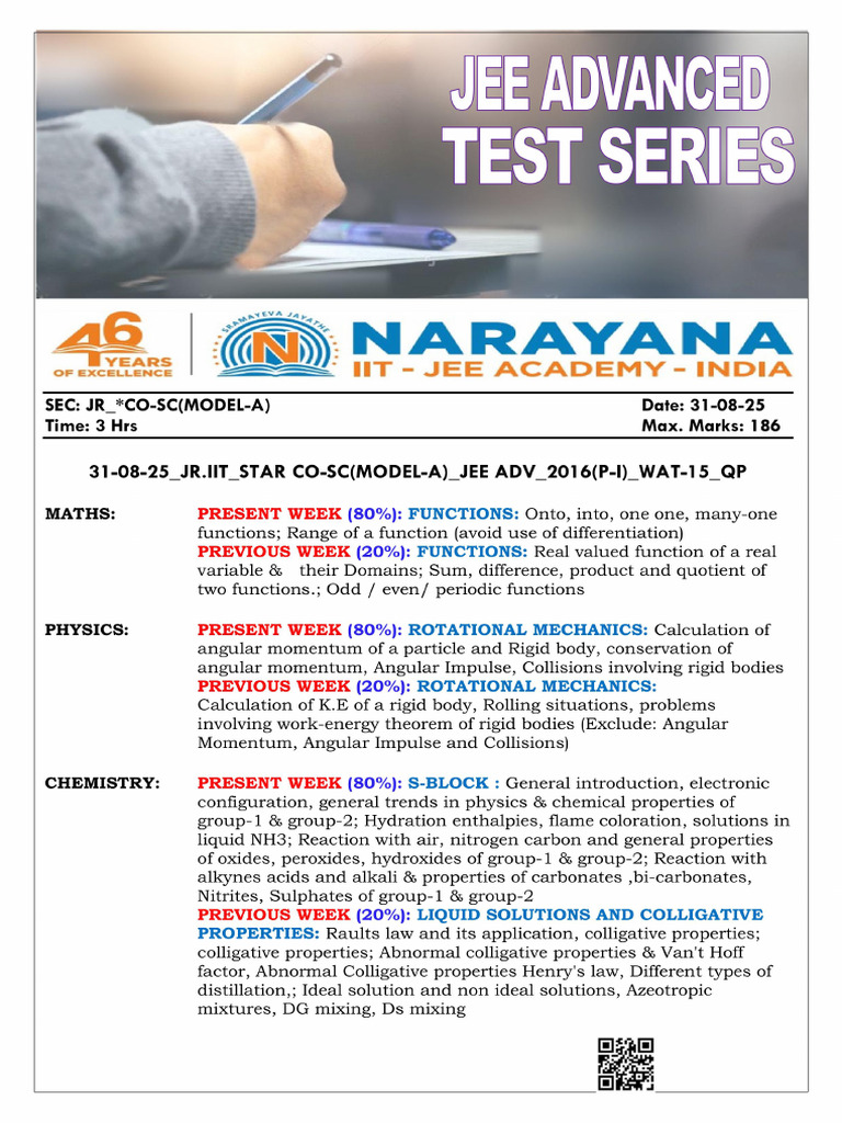 31-08-25 Jr.iit Star Co-sc(Model-A) Jee Adv 2016(P-i) Wat-15 Qp | PDF