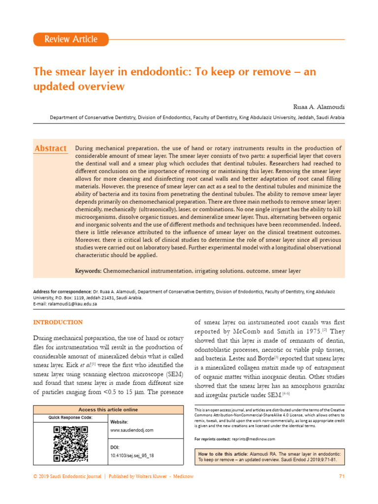 The Smear Layer in Endodontic to Keep or Remove .1 | PDF