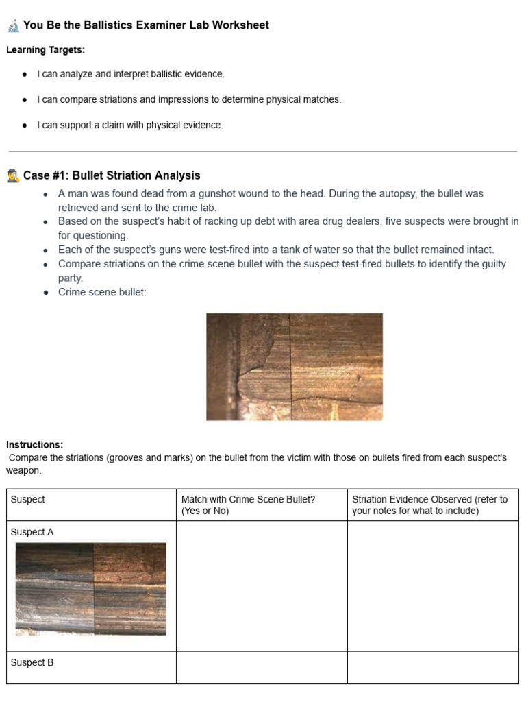 Ballistics Evidence Analysis Worksheet | PDF | Law Enforcement | Crime ...