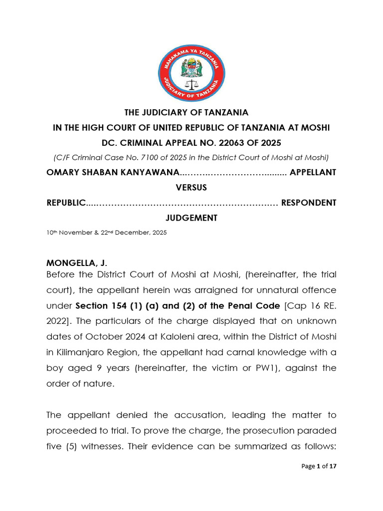 Tanzania High Court Appeal on Sexual Offense | PDF | Criminal Procedure ...