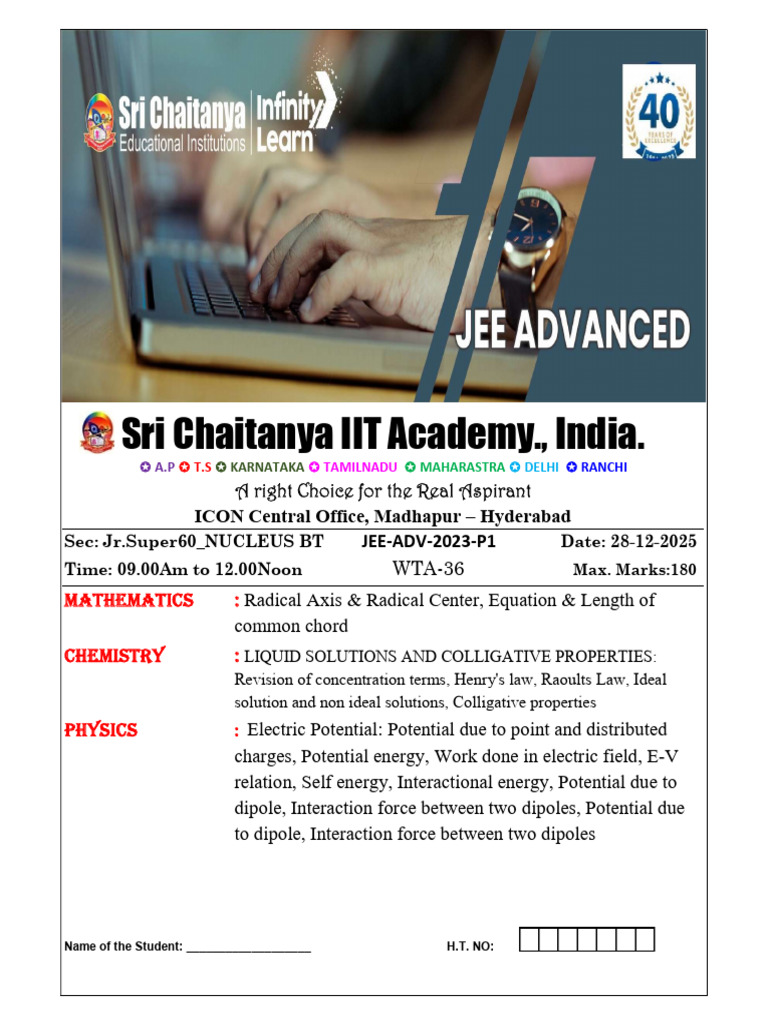 28-12-2025_Jr.Super60_NUCLEUS BT_Jee-Adv(2023-P1)_WTA-36_Q. Paper | PDF ...