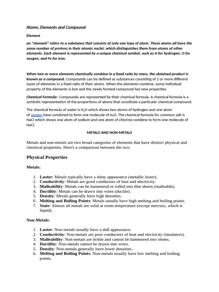 Understanding Atoms, Elements, and Compounds | PDF | Chemical ...