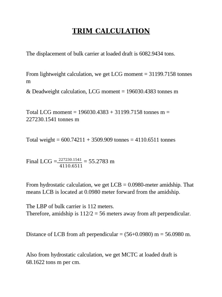 Bulk Carrier Trim and Draft Calculations | PDF | Heavy Industry | Naval ...