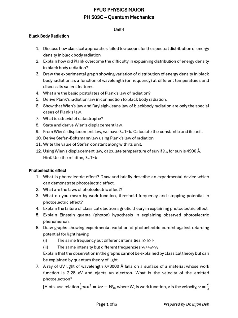 Quantum Mechanics: Black Body & Photoelectric Effects | PDF | Wave ...