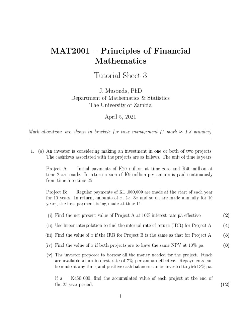 Financial Mathematics Tutorial Sheet 3 | PDF | Bonds (Finance) | Yield ...