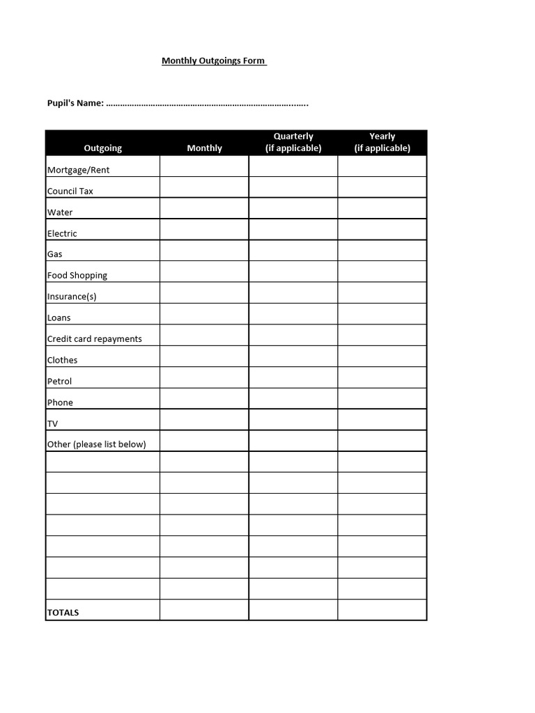 Monthly Outgoings Bursary Application Form | PDF | Mortgages | Taxes