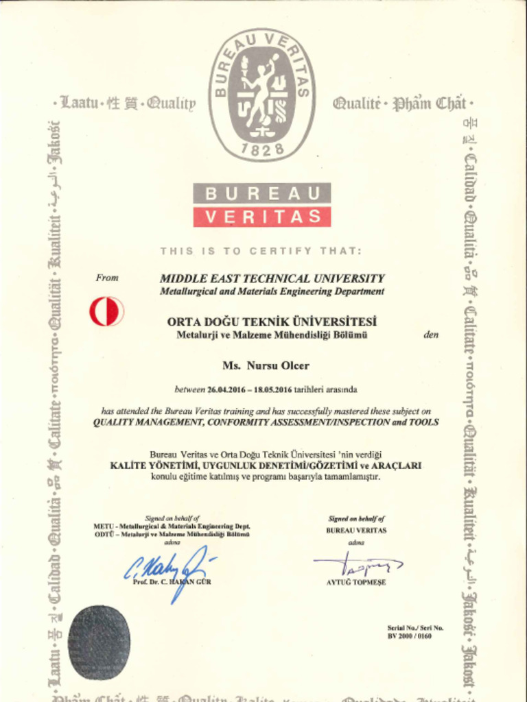 Bureau Veritas Certificate | PDF