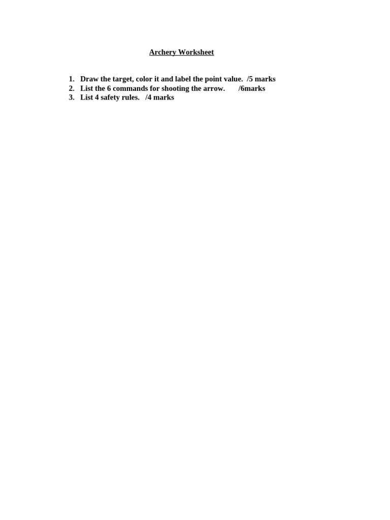 Archery Worksheet: Target & Safety Rules | PDF