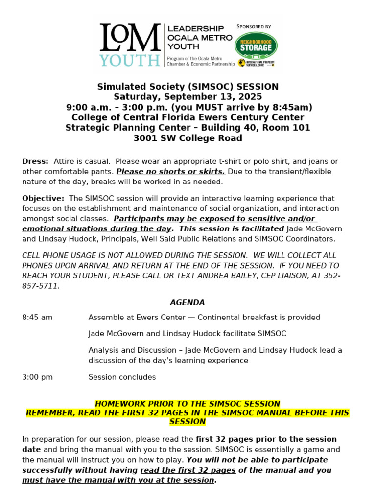 Lomy Class 37 Simsoc Agenda | PDF