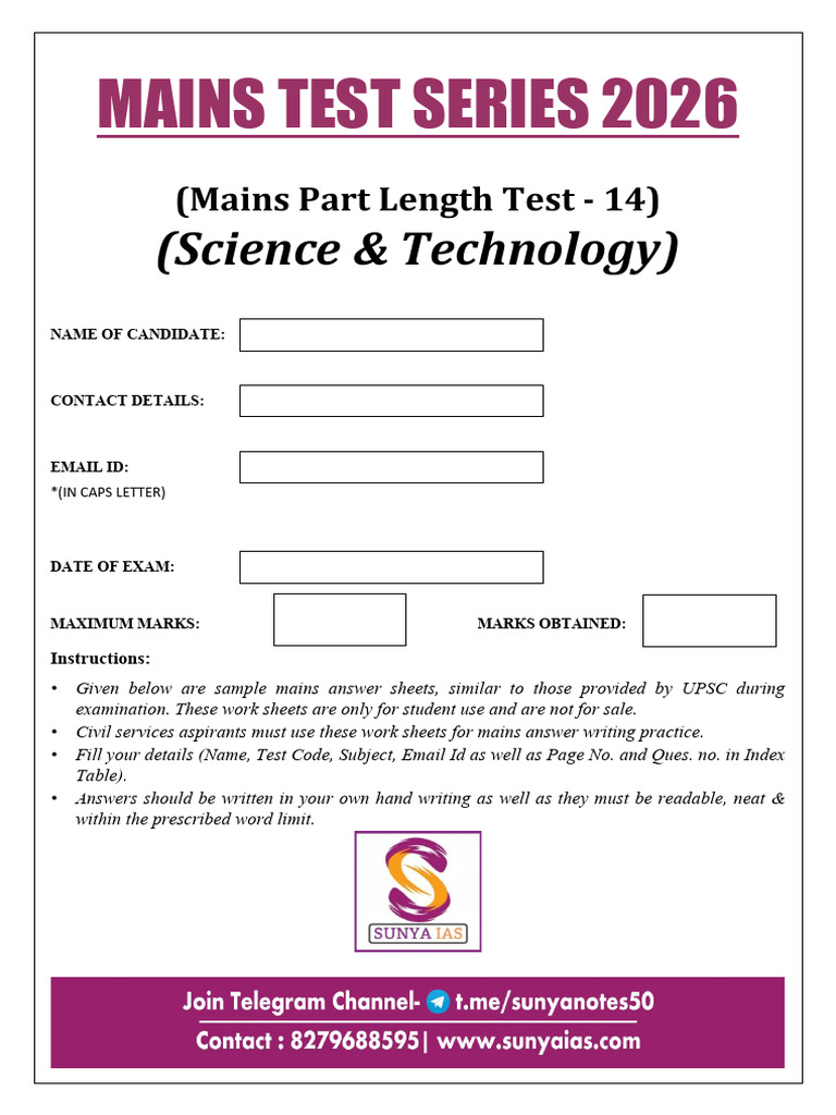(Science & Technology) : Mains Test Series 2026 | PDF