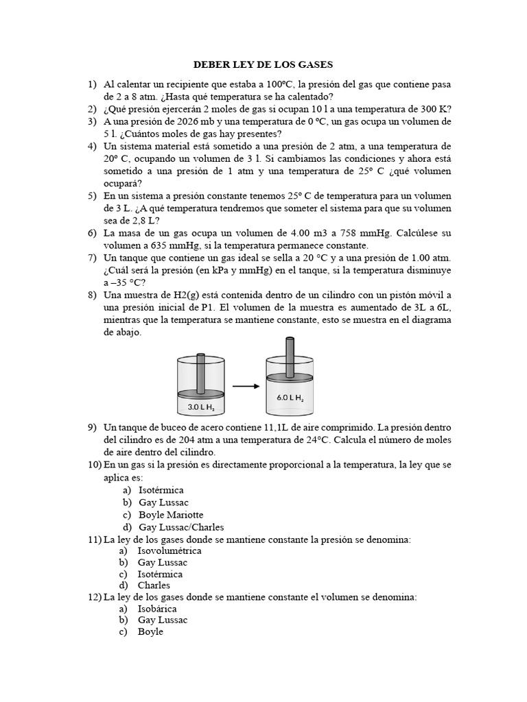 Deber Ley de Los Gases | PDF | Gases | Presión