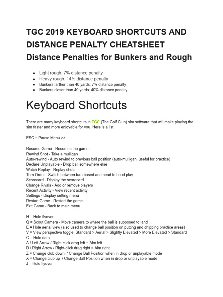 TGC 2019 Simulator Shortcuts & Penalties | PDF