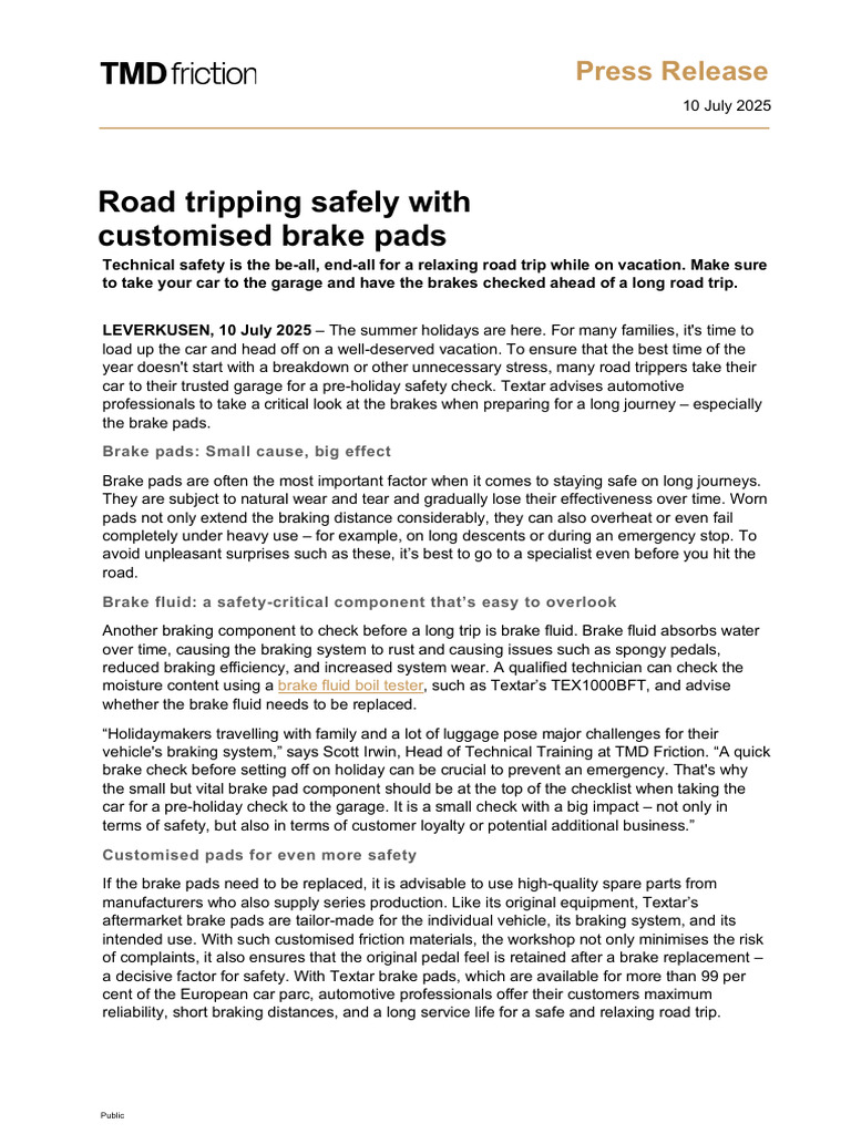 Press Release Road Tripping Safely With Customised Brake Pads | PDF ...