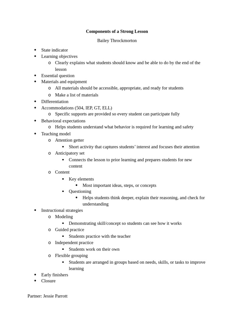 Key Elements of Effective Lessons | PDF