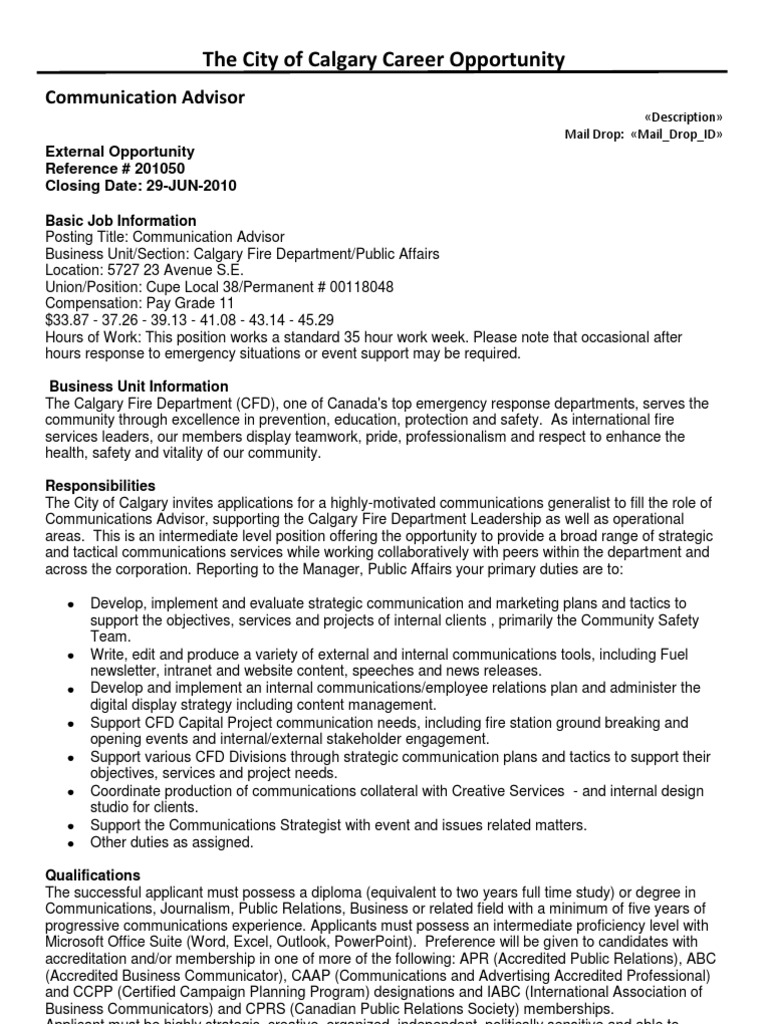 Communications Role at Calgary FD | PDF | Public Relations | Strategic ...