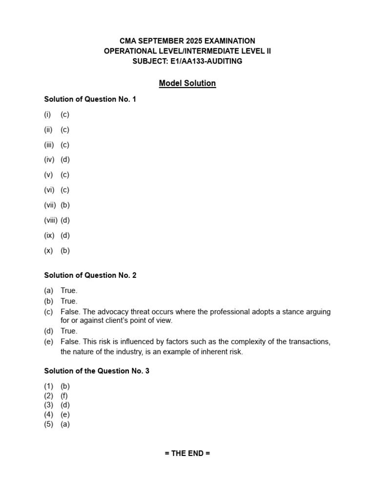 14. E1-AA133.AUD(Ol-IL-II) Solution CMA September-2025 Exam. | PDF