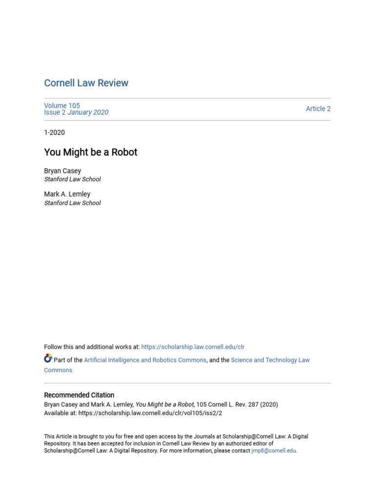 Bryan Casey, Mark Lemley - You Might be a Robot | PDF | Robot | Robotics
