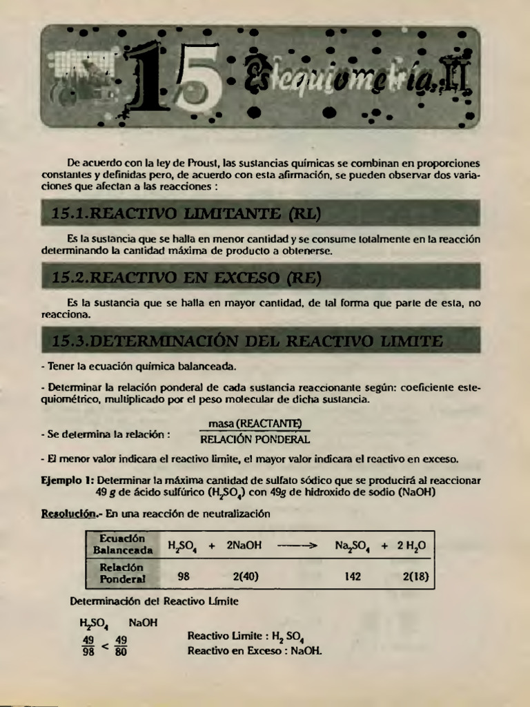 Estequiometria II Libro de Química de RACSO Nivel Preuniversitario | PDF