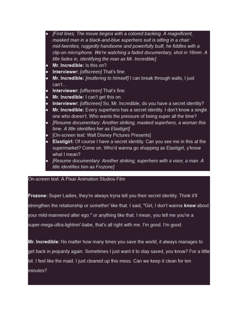 THE INCREDIBLES SCRIPT | PDF