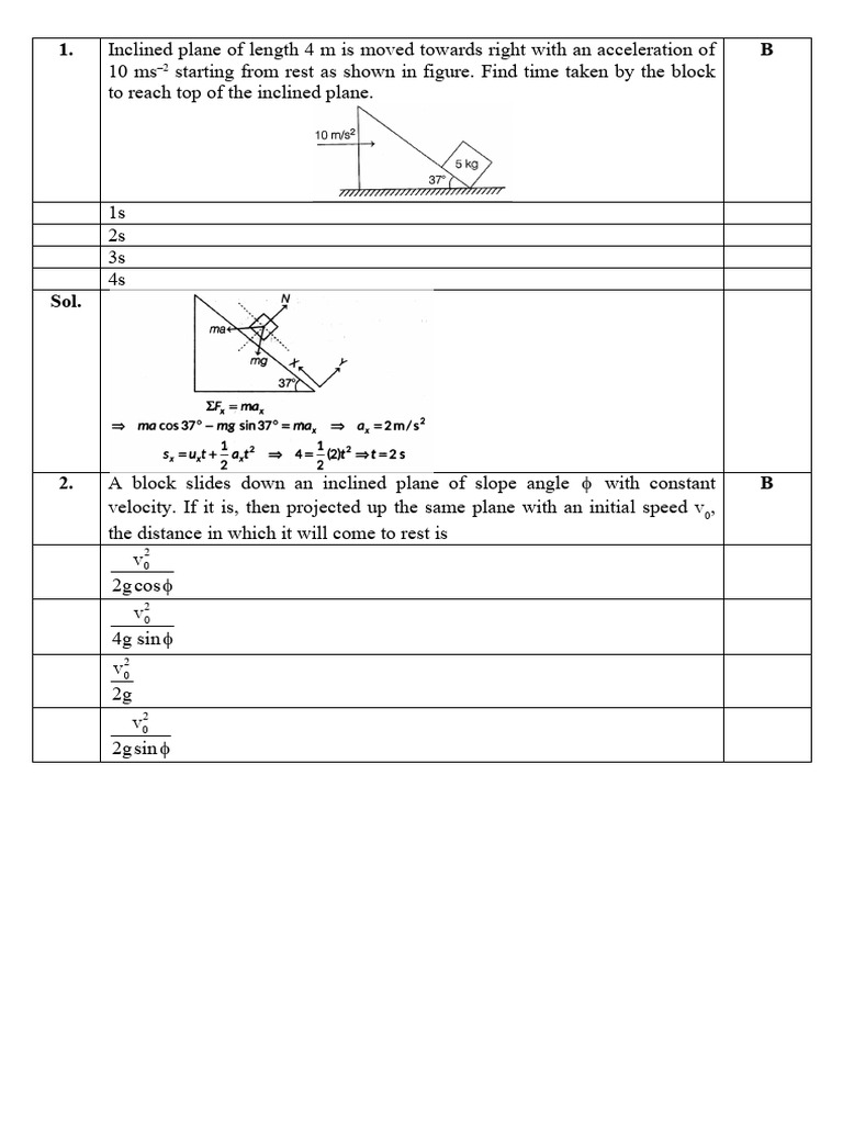 Physics Problems on Inclined Planes and Motion | PDF | Chemical ...